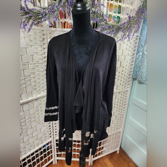 AB Studio | Sweaters | Ab Studio Long Black Open Cardigan Sweater Sheer ...